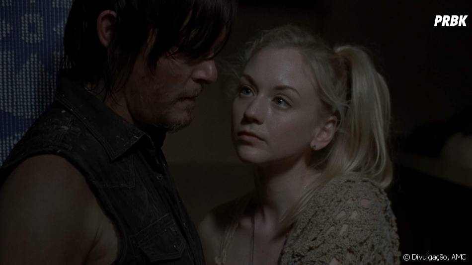 Beth (Emily Kinney) e Daryl (Norman Reedus) estavam lutando juntos em ...