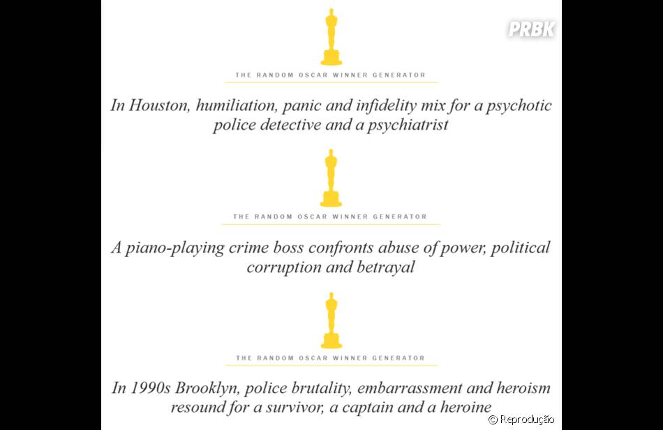 The Random Oscar Winner Generator usou filmes que ganharam o Oscar ...